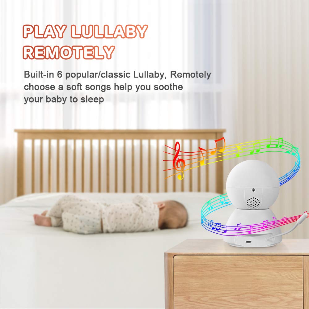 EVERSECU WiFi Baby Monitor Pet Camera Support Temperature Detecting, Sound Detecting and 6 lullabies, 2 Way Audio, Night Vision, Tuya Smartphone app for remoteview