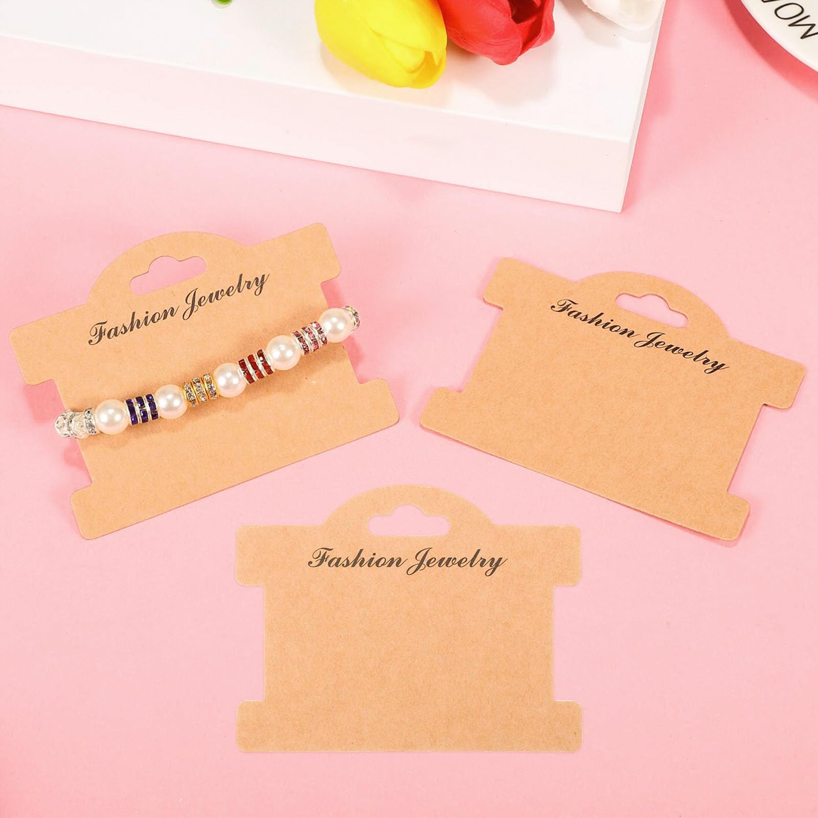 100pcs Jewelry Display Cards Bracelet Display Cards Necklace Card Holder Hanging Cards Earrings Showing Tags (3.7x3 in, Brown)
