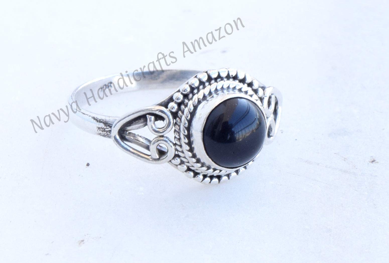 925 Sterling Silver Black Onyx Ring Size US 8 - Black Onyx Stone Gemstone Statement Ring Gift Jewellery For Girl Women