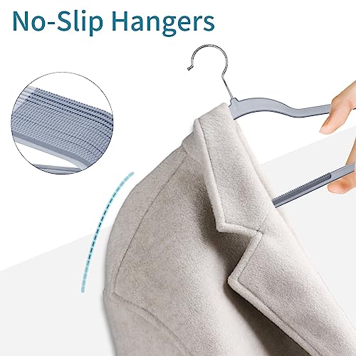 ABHENG 30 Pack Clothes Hangers, Non Slip Plastic Coat Hangers, 360°Swivel Hook, Space Saving, 0.2 Inches Thick, Heavy Duty, Hanging Dry Wet Clothes, Gray, UAPY0130G