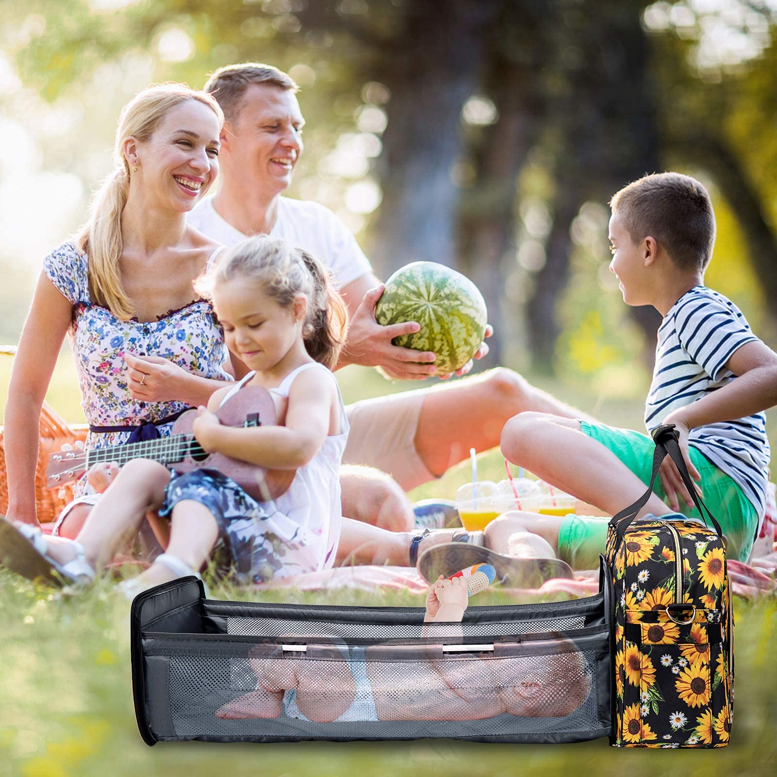 COALA HOLA 4 in 1 Baby Diaper Bag, Ergonomic Multi-function Waterproof Travel Backpack for Mom - Sunflower