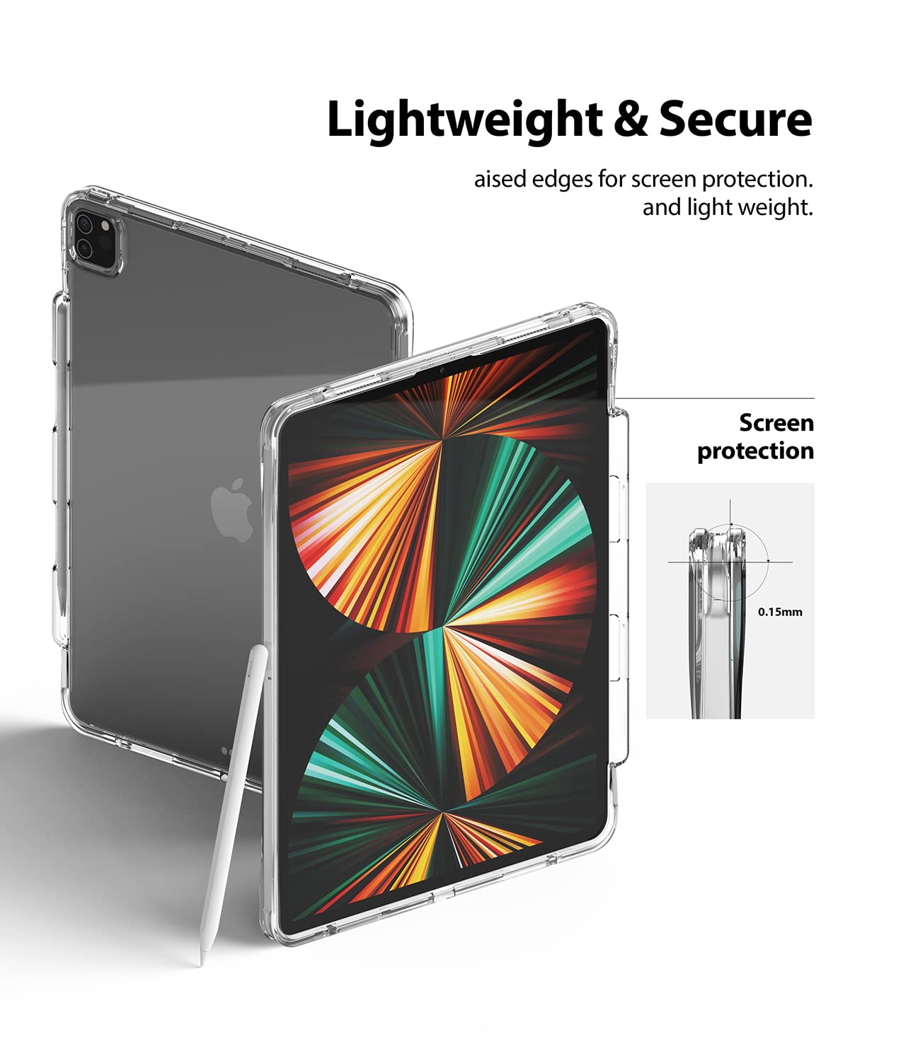 Ringke Fusion Plus [Case + Pencil Holder] Compatible with iPad Pro 12.9 Case (6th Generation 2022, 5th Generation 2021) Transparent Hard Back Shockproof Double Air Pocket Bumper - Clear