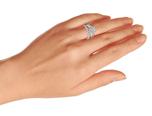 1CT Brilliant Canary Yellow Cubic Zirconia Square Princess Cut Solitaire Cathedral Setting Thin Eternity Pave Band AAA CZ Anniversary Engagement Wedding Ring Set .925 Sterling Silver