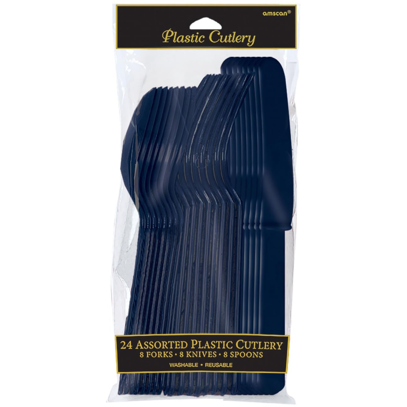 Assorted Navy Blue Plastic Cutlery (Pack of 24) - Elegant, Durable & Disposable Party Supplies for Every Occasion
