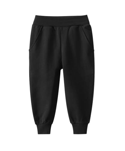 GFQLONG Toddler Baby Boys 2 Pack Cotton Active Jogger Pants,Kids Casual Athletic Sweatpants Solid Pocket Bottoms,Black+Grey 3-4T