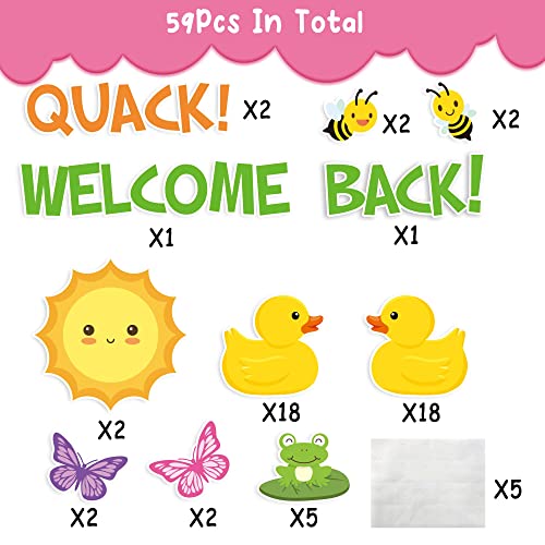59Pcs Duck Bulletin Board Cutouts Quack Welcome Back To School Duck Classroom Decoration Cutouts Duck Themed Party Supplies Suitable for Teacher Student Bulletin Board Display or Home Wall Decorations