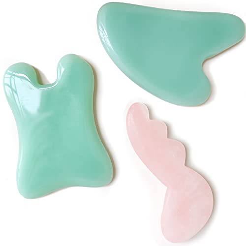 Alled Gua Sha Board Massage Tools, Gua Sha Facial Tools Set Scraping Board 3 Types Natural Jade Gua Sha Stone,Gua Sha Crystal for Facial Skincare SPA Acupuncture Therapy Trigger (Set 1)