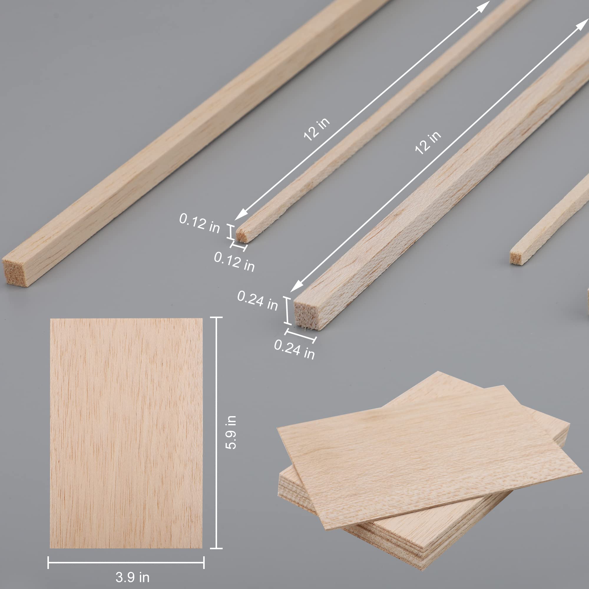 150 Pieces Balsa Wood Sticks Hardwood Square Wooden Craft Dowel Rods Unfinished Balsa Wood Sheets 12 Inch Thin Wood Strips 1/4 Inch 1/8 Inch for Crafts DIY Projects Models Making Supplies
