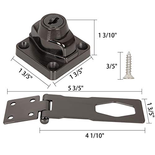 2 Pack 4 Inch Keyed Hasp Locks, Cabinet Knob Lock Hasp Latch with Key, Twist Knob Keyed Locking Hasp with Screws, Locking Hasp for Doors, Drawers, Cabinets and Fence Safety Lock