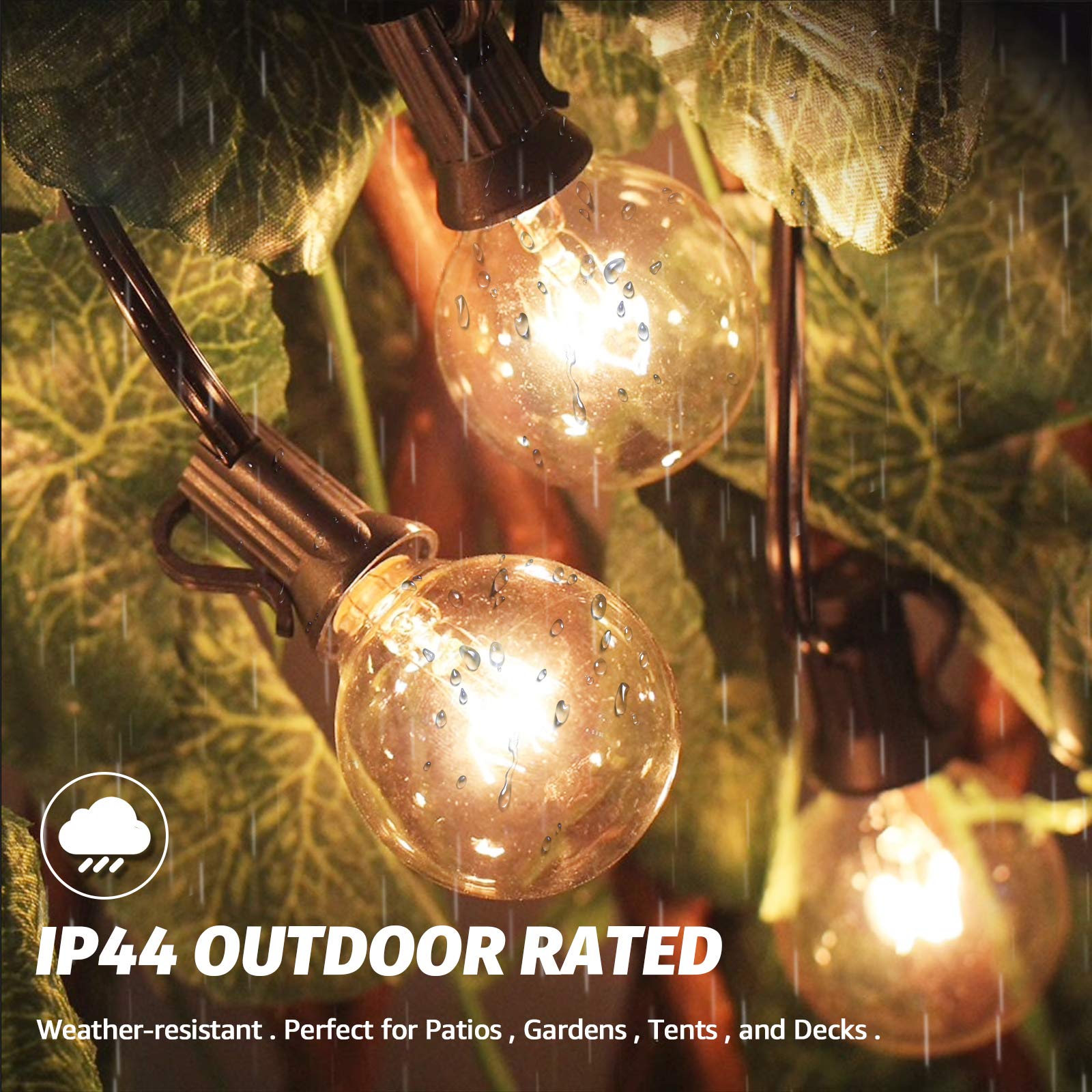 52FT Outdoor String Lights Connectable Patio Light with 5W Edison G40 Globe Bulbs 24 E12 Hanging Socket, 2700K Waterproof Cafe String Bistro Lighting for Party Porch Backyard Balcony Deck Garden Decor