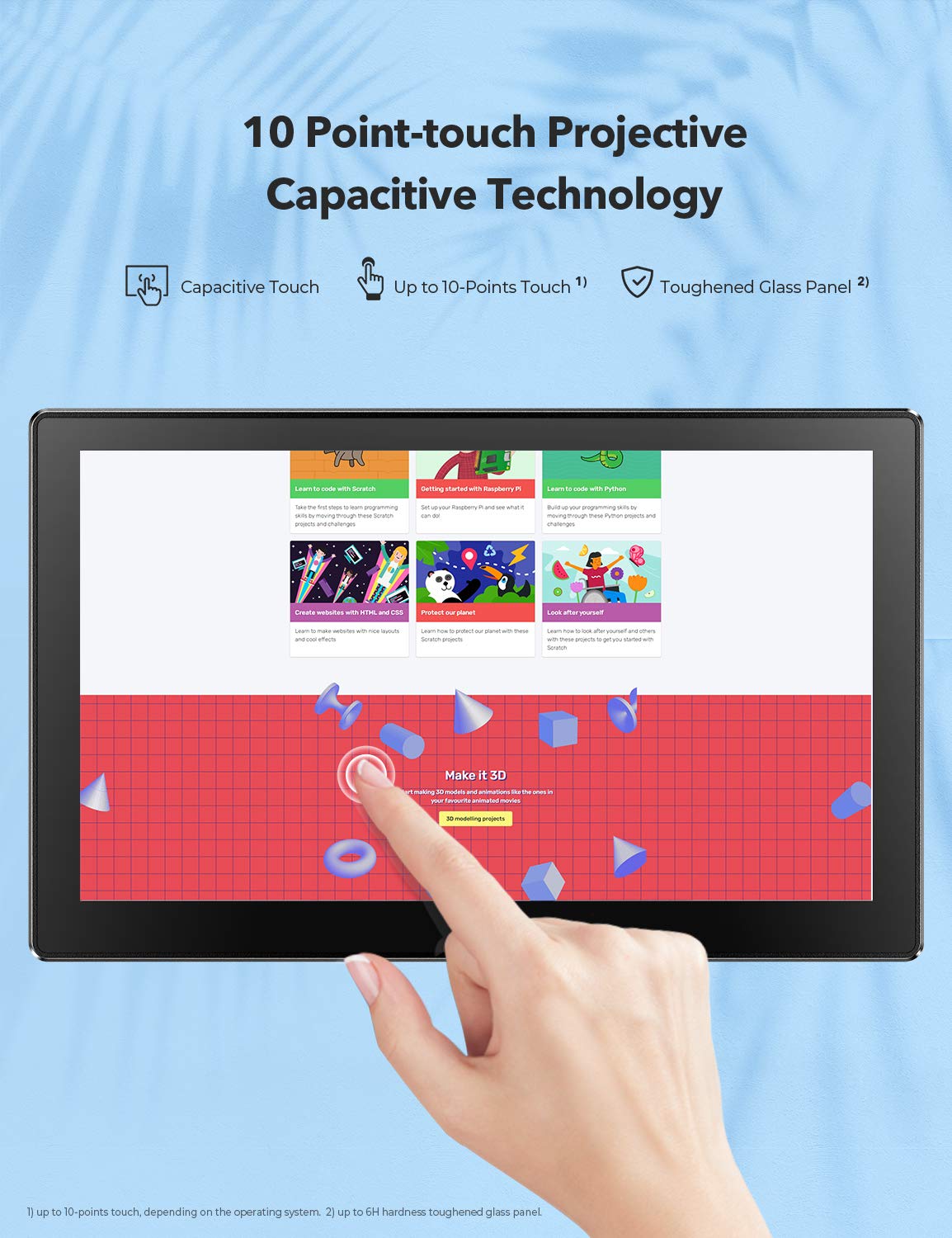 EVICIV Raspb Pi 10.1 Inch Touchscreen Display with Rear Housing - 1366x768 Support, Type-C, IPS 178° Ultra-Wide View Angle Monitor with Cooling Fan, 10 Finger Capacitive Touch