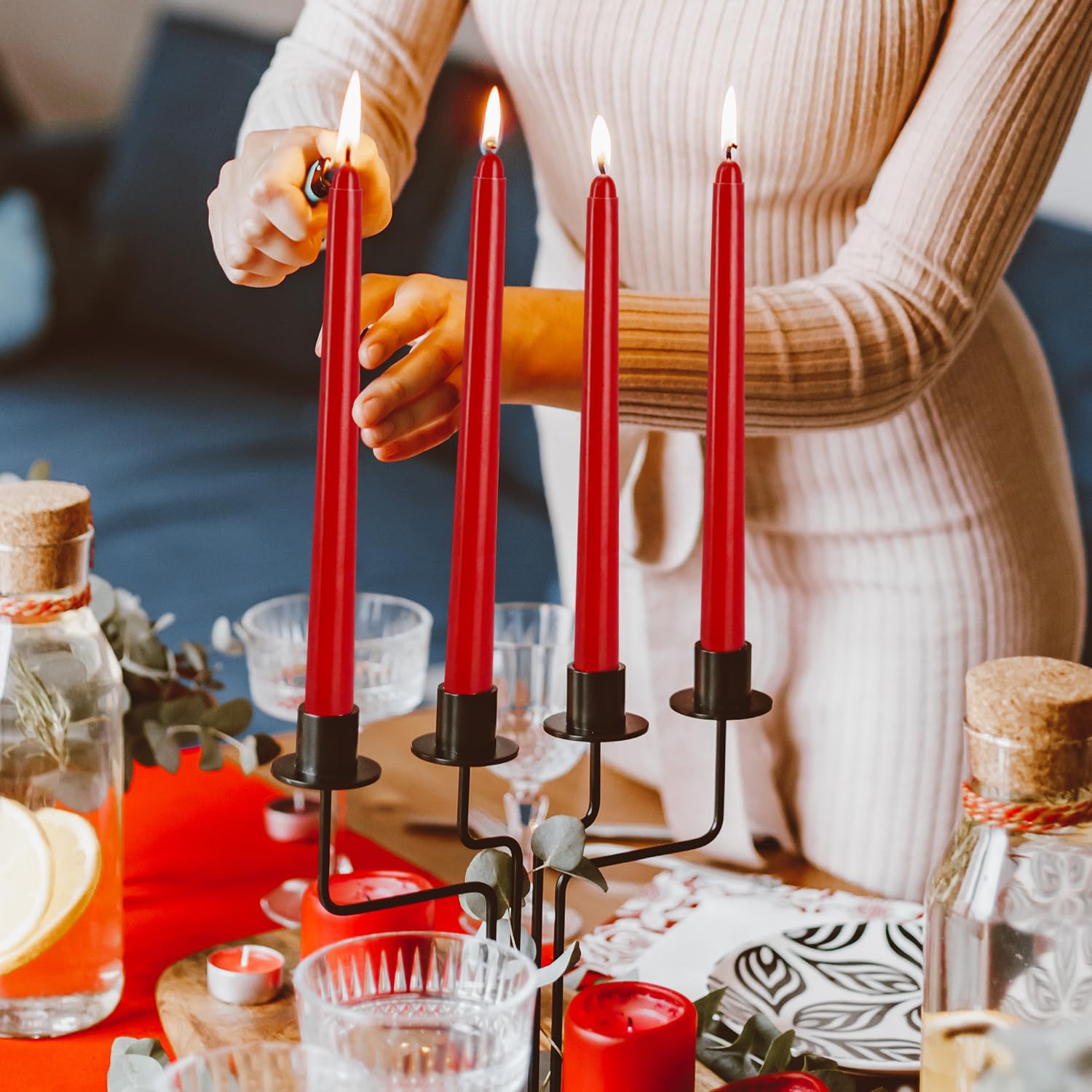 14 Pack Glowing Red Tapers Candles- 10-Inch unscented Candles for 8 Hours of Festive Magic, Perfect for Weddings,Christmas, New Year Celebrationsā¦