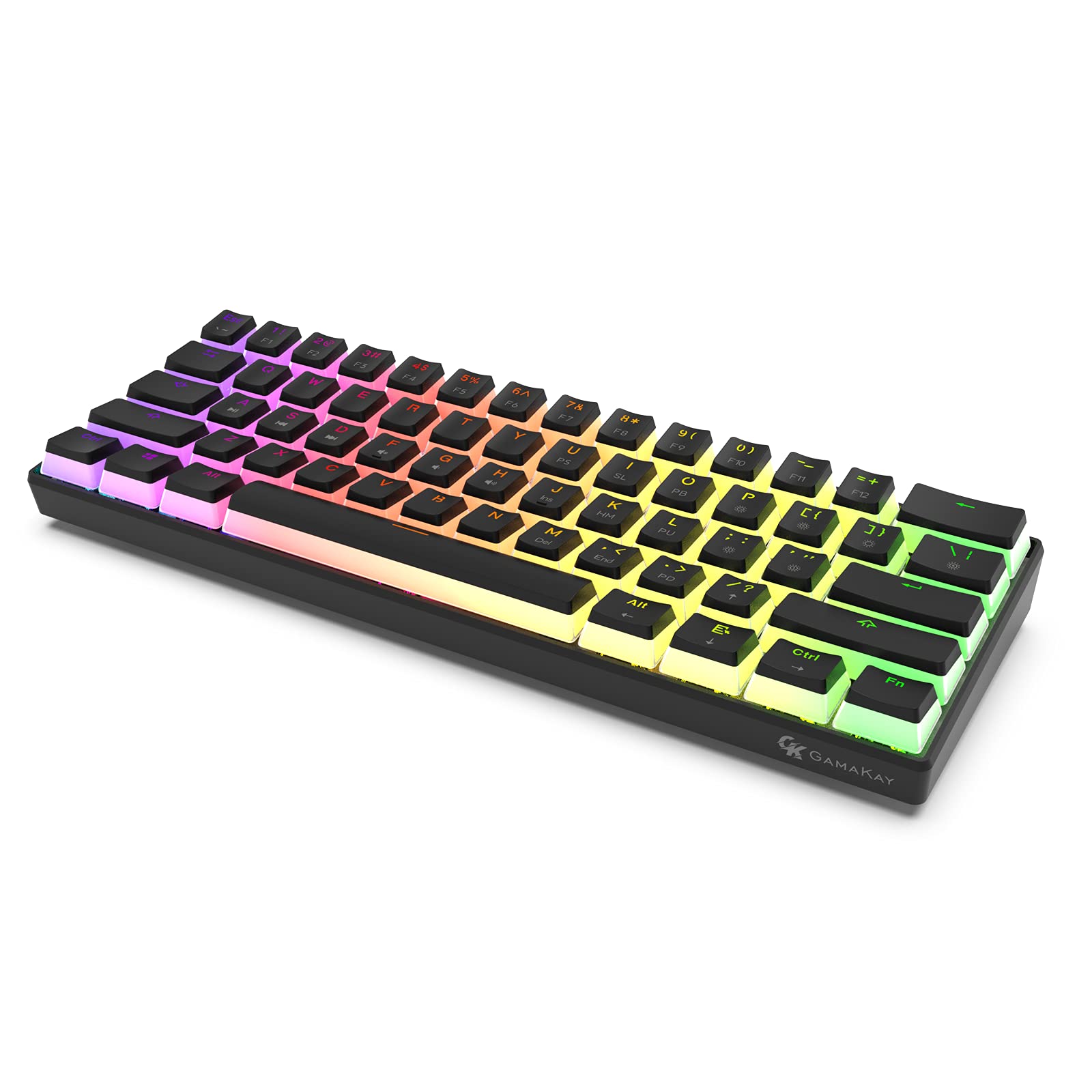 GK GAMAKAY MK61 RGB Pudding Keyboard, 61 Keys Gateron Optical Switch PBT Pudding Keycaps, Hot Swap Backlit Ultra-Compact Wired Gaming Keyboard for Windows Mac PC Gamers (Yellow Switch V2, Black)