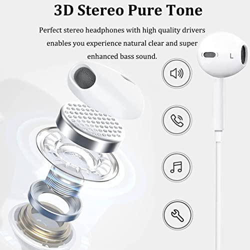 2 Pack iPhone Headphones Lightning Earphones Earbuds, Wired in Ear Stereo Noise Canceling Isolating Headphones for iPhone 14 13 12 11 Pro Max X XS 8 7 SE, White (Built in Microphone & Volume Control)