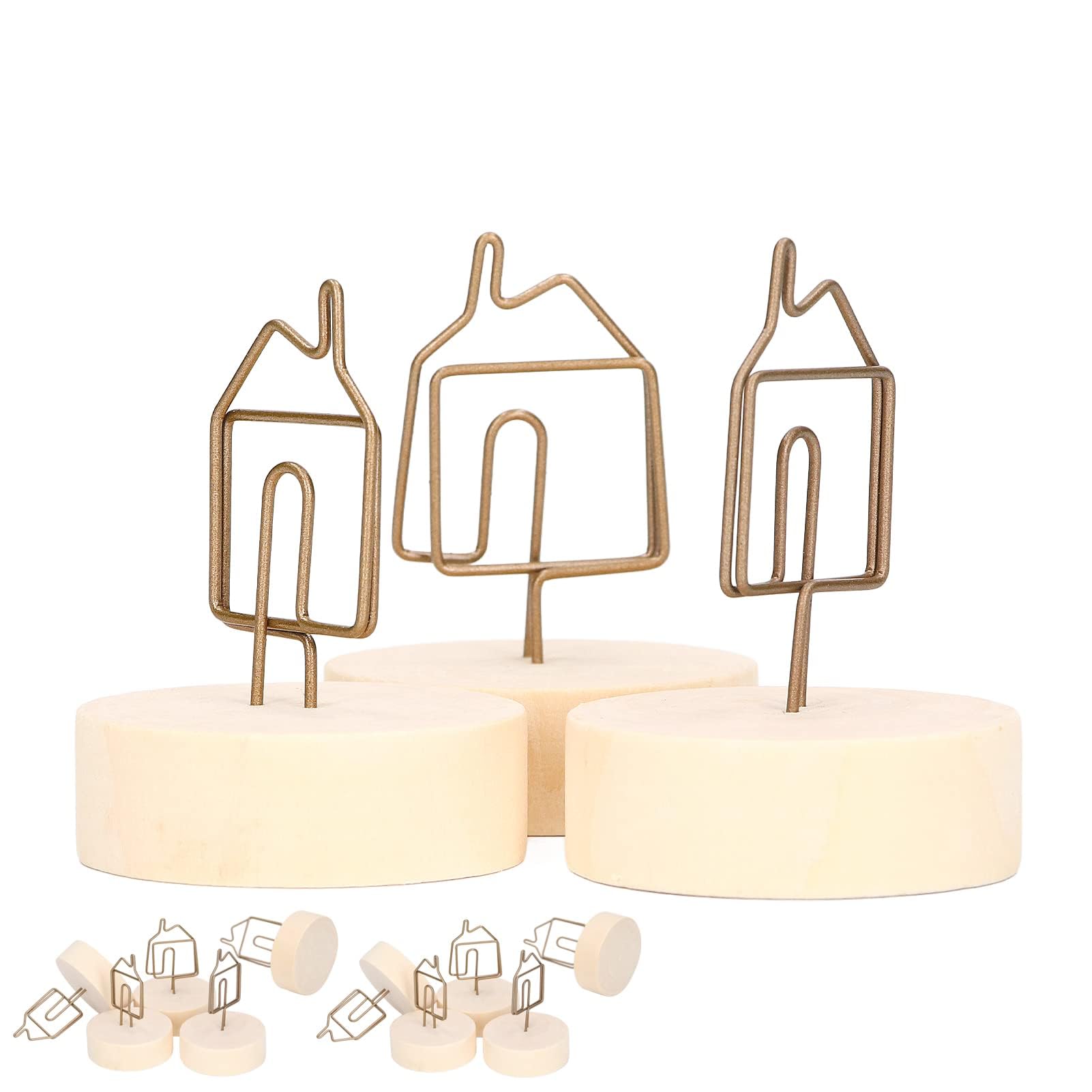 10pcs Table Number Holders, Retro House Shape Place Card Holder Picture Holders Photo Clips for Wedding Party Graduation Reception Restaurant Home Centerpiece Decorations