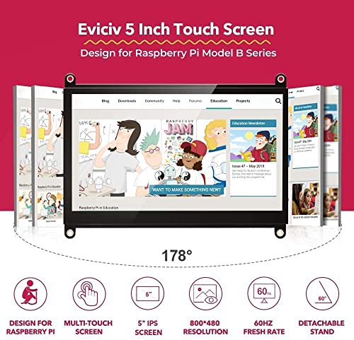 EVICIV Raspb Pi Touchscreen Monitor 5 Inch Screen Display 800×480 Mini LCD Screen Small HDMI Portable Monitor Compatible with Raspb Pi Model B-4 3B Raspbain,Ubuntu,Windows LoT,Windows 10 8 7