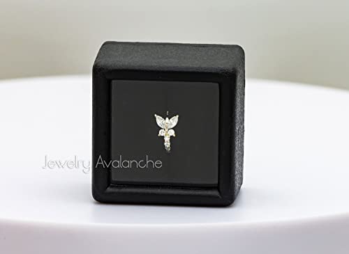 14kt White Gold Butterfly Nose Ring, 8mm Nose Hoop Ring, Marquise & Round CZ Accented, Cartilage Helix Ring, Tragus Ring - 14KNHBTF1WG