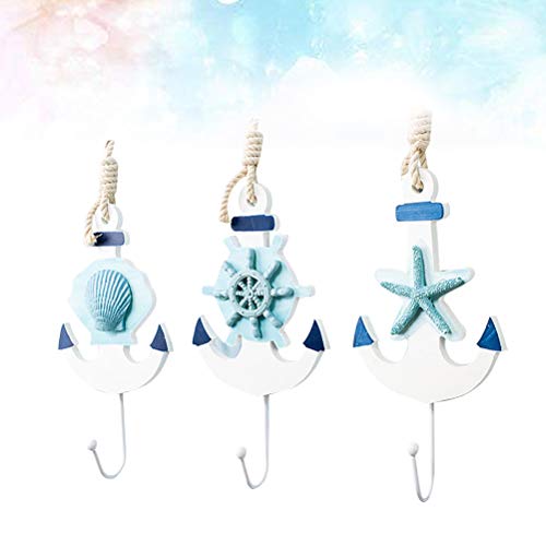 Cabilock 3pcs Mediterranean Ocean Style Wall Hook Coat Hook Clothes Hooks Hanger Wall Hanging Hooks for Home