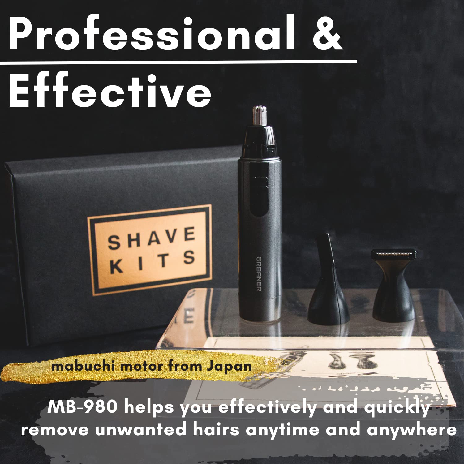 URBANER Beard Trimmer for Men, Waterproof Grooming Kit, Portable Nose and Ear Hair Clippers, 6 Pieces Set, Battery Included, Mustache Trimmer Gift for Men, MB-980