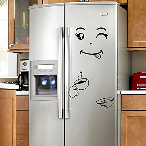 ANFRJJI Greedy Cute Characters Stickers for Fridge - PVC Removable Wall Decals - Kitchen Refrigerator Decor with Appetizing Faces - Effect 20"x34"inch (Black-JWH213-Fridge)
