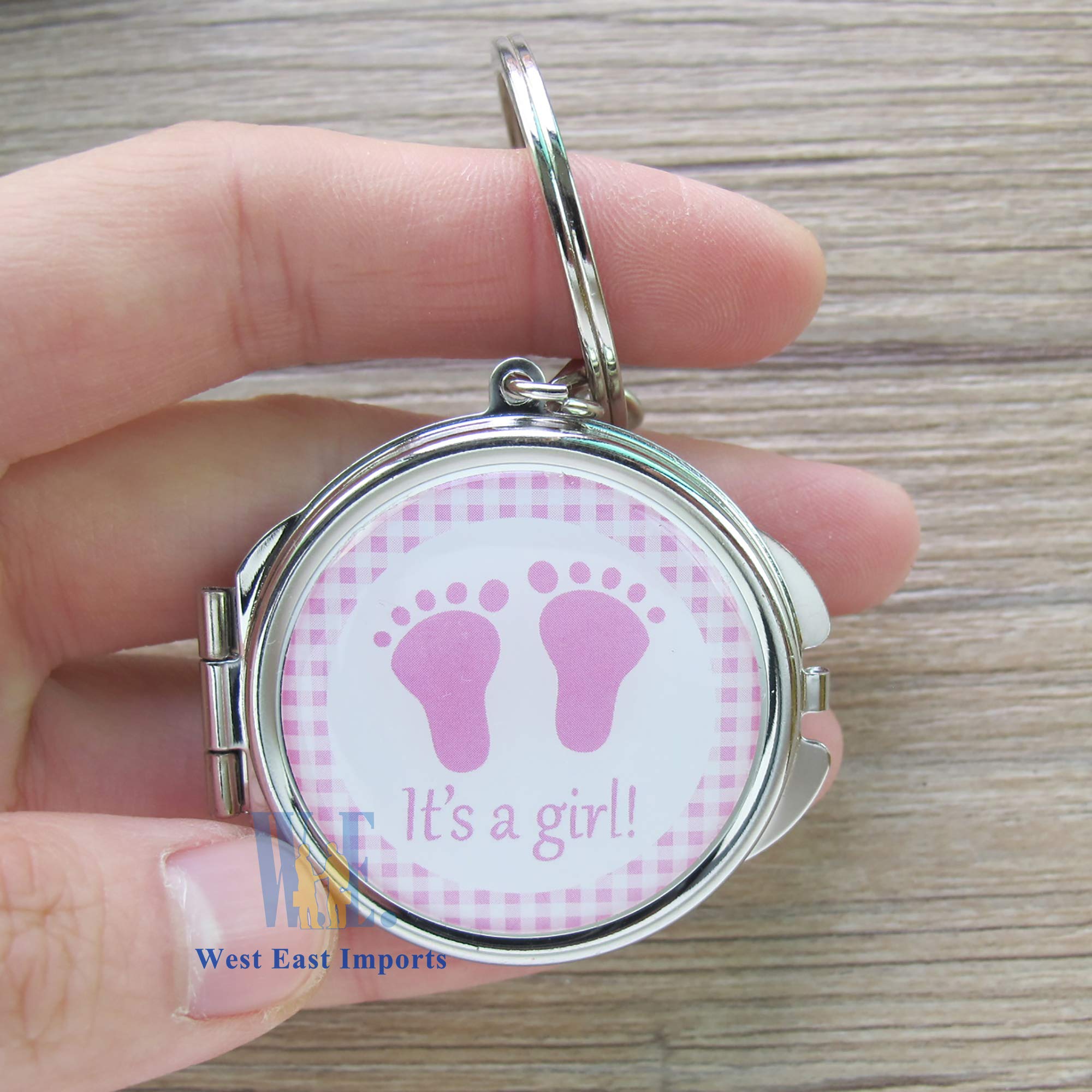 12 PCS Personalized Baby Shower Pink Girl Mirror Keychain Favors with Baby Footprint Design Custom Engraving Gift