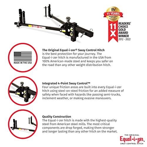 Equal-i-zer 4-Point Sway Control & Weight Distribution Hitch, 1,200/12,000 lbs, 90-00-1269, Includes Standard Hitch Shank & Pre-Installed Hitch Ball