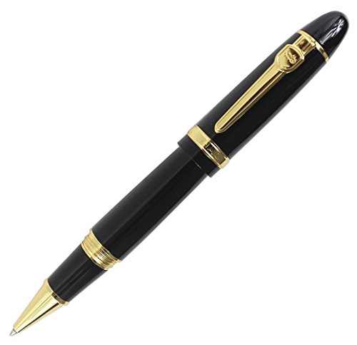 Abcsea 1PCS Heavy Big Rollerball Pen 159 and 10PCS Black Ink Rollerball Pen Refill, Spiral Ballpoint Pen Refills with Cover, Medium Point - Black Pen and Black Spiral Refills (0.5MM)