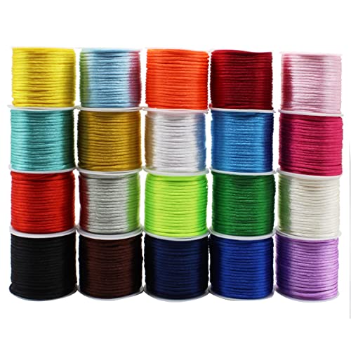 2mm Nylon Rattail Satin Silk Trim Cord 20 Colors 437 Yards Beading String for Friendship Bracelets, Necklaces, Jewelry Making, Chinese Knotting,Arts and Crafts (437)