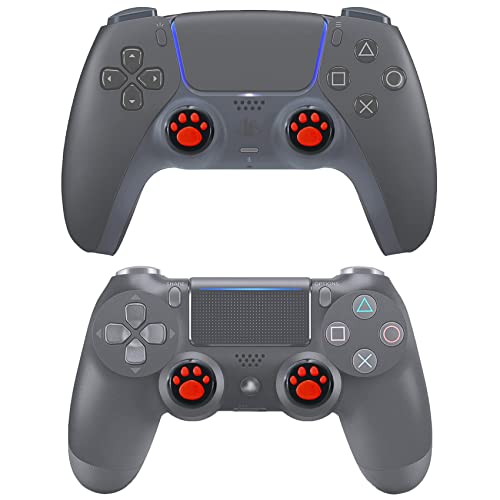 9CDeer Performance Joystick Analog Stick Thumb Grips Set of 6 Compatible with PS5, PS4, Xbox Series X/S Xbox One, Switch Pro Controller Cat's Paw Black & Red