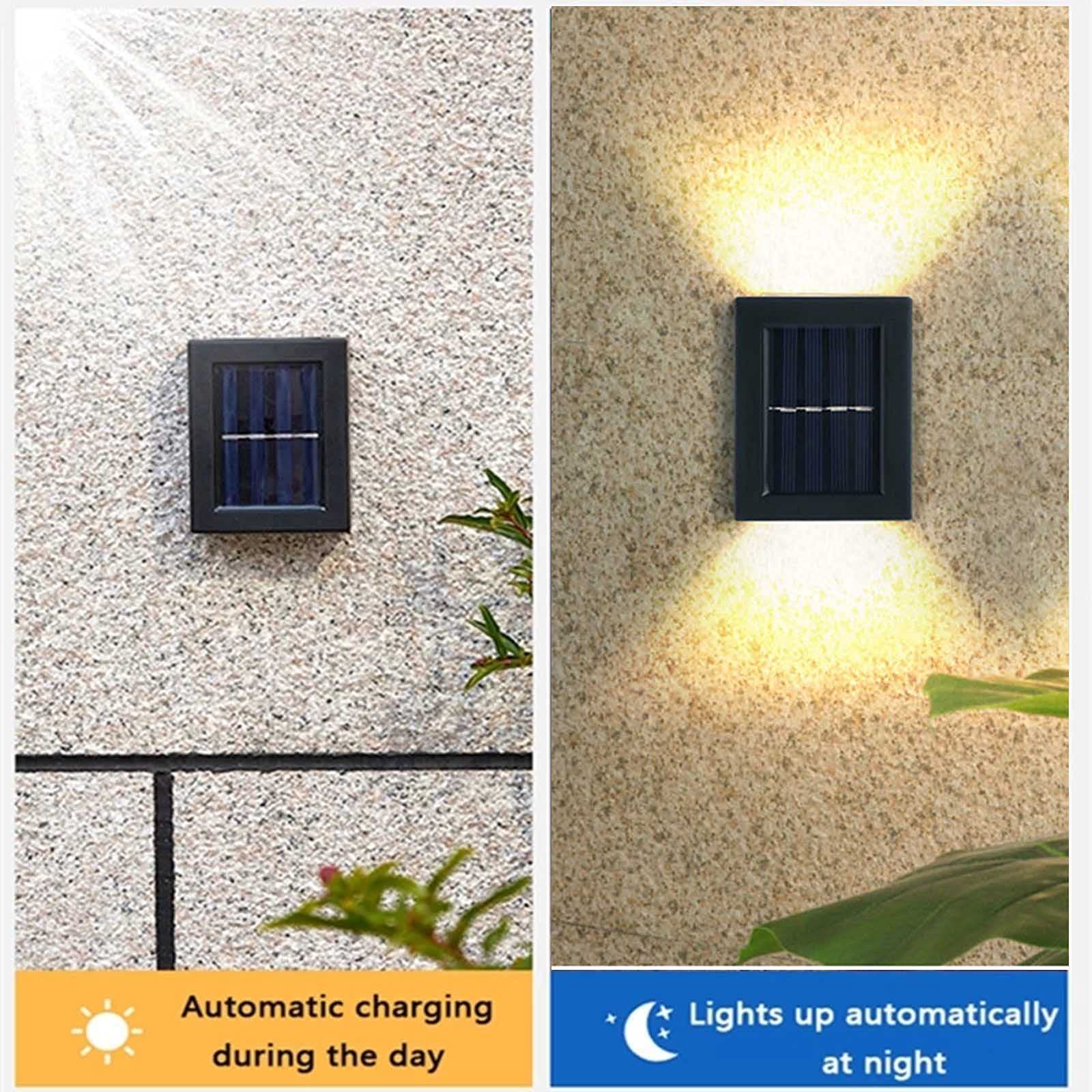 2 LED Solar Wall Light UP and Down Illuminate Outdoor Sunlight Sensor Lamp IP65 Waterproof Modern Nordic Style Decor for Home Garden Porch, Black
