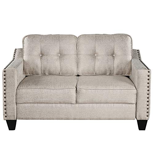 3 Pieses Mid-Century Modern Sofa Sets Linen Fabric Tufted Back Sofa&Couch Include 3 Seaters Couch, Loveseat and Armchair with Rivets Rivets for Home Apartment Office Living Room Furniture Sets