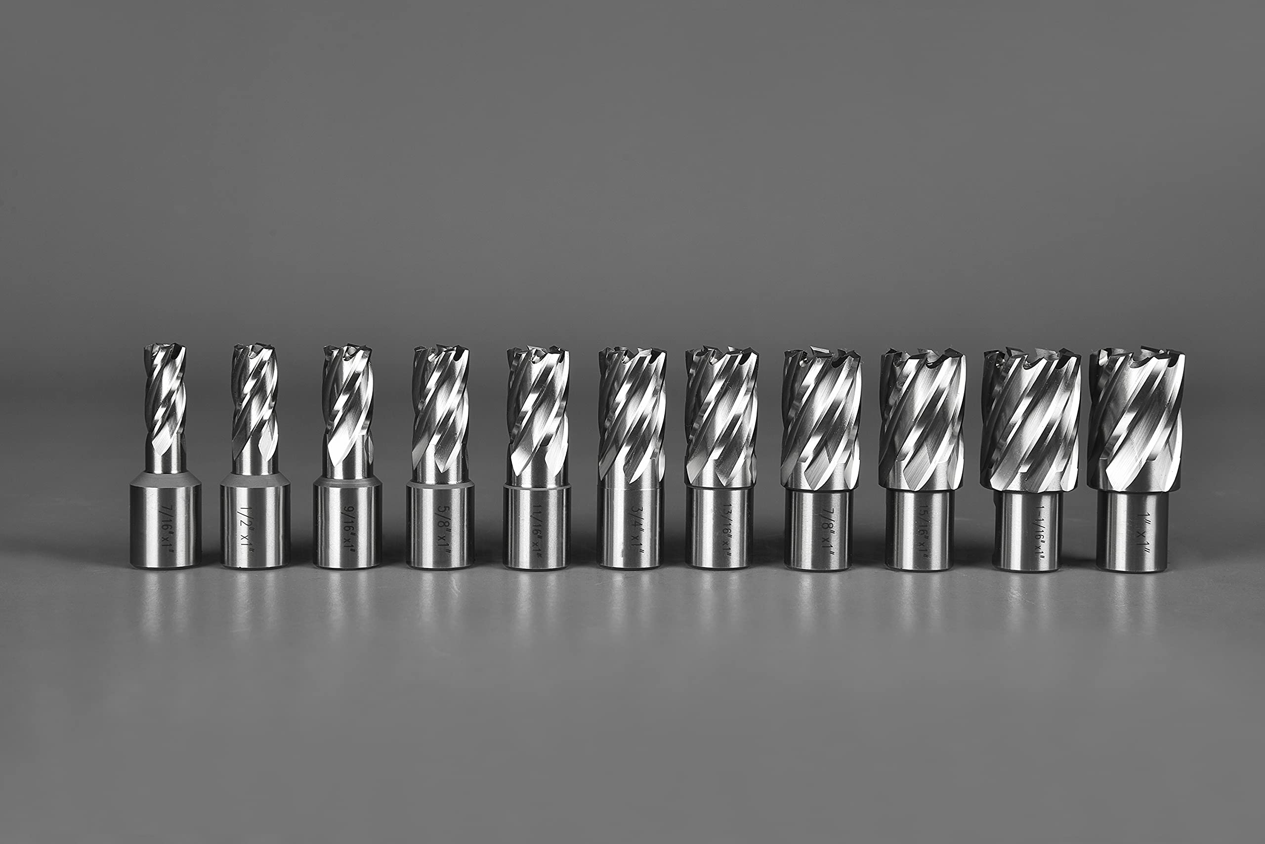 Annular Cutter Set 13 pcs JESTUOUS 3/4 Inch Weldon Shank 1 Cutting Depth and Cutting Diameter from 7/16 to 1-1/16 for Mag Drill Press HSS Standard Kit Two Flat with 2 Pilot Pins