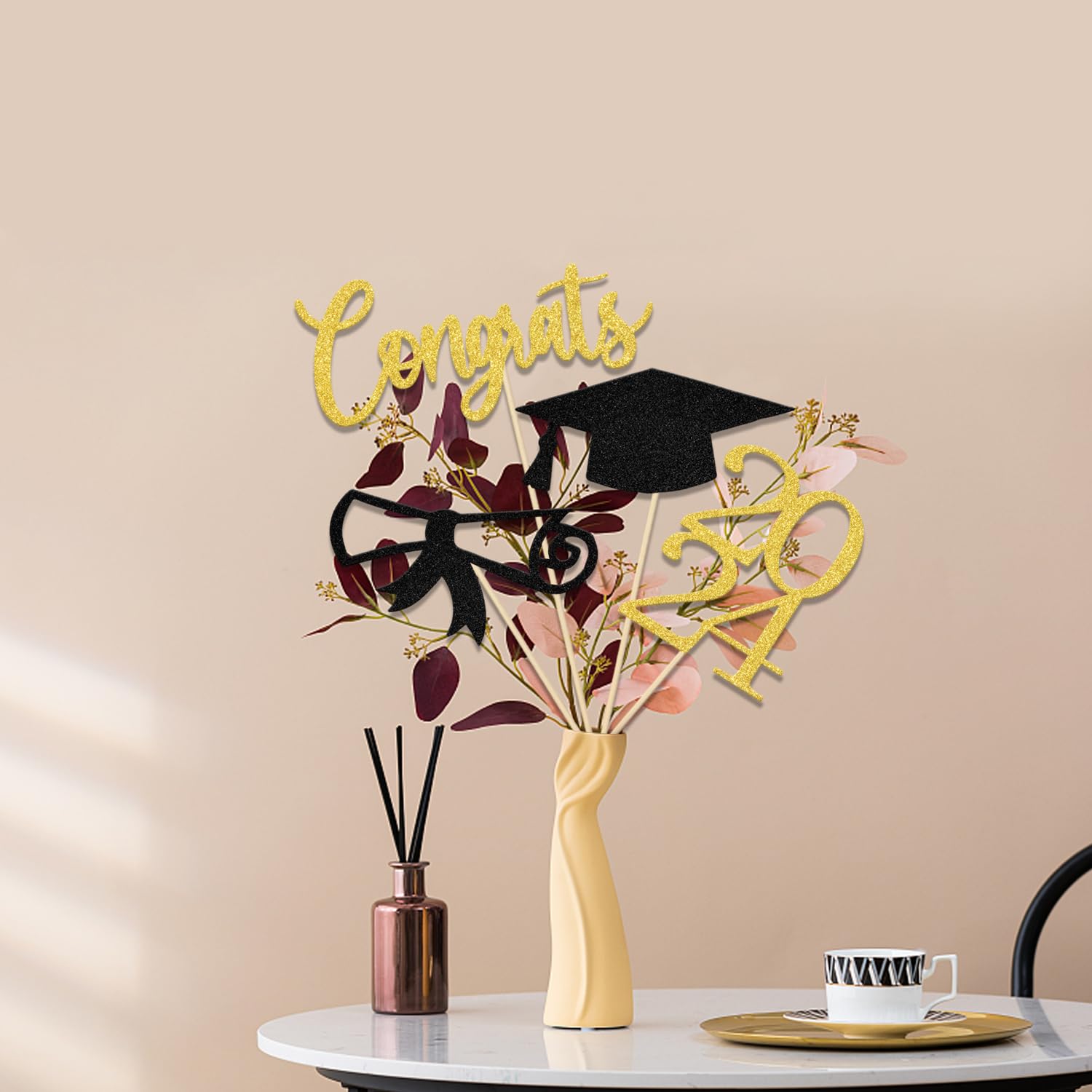 2024 Graduation centerpiece Sticks,Class of 2024 Table Toppers for Graduation Decorations,Graduation Party Centerpieces for Tables 12 Pieces Gold Black