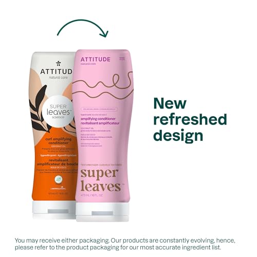 ATTITUDE Amplifying Conditioner for Curly Hair with Coconut Oil, Vegan Detangler and Naturally Derived Ingredients, 2a, 2b, 2c Curl Type, Gives body to Curls, 16 Fl Oz