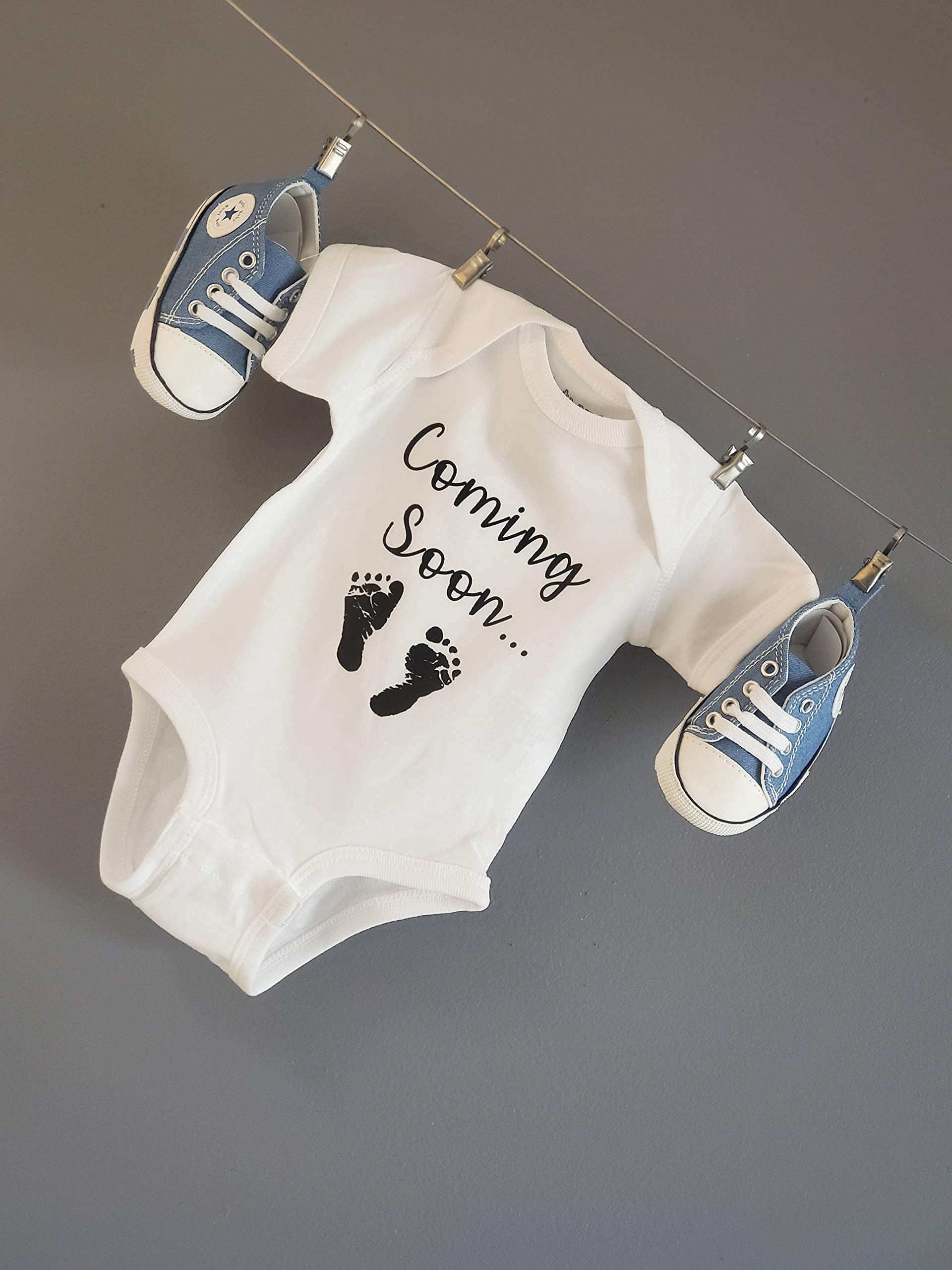Coming Soon. Baby Feet Announcement Baby Bodysuit One Piece Romper (Newborn, White)