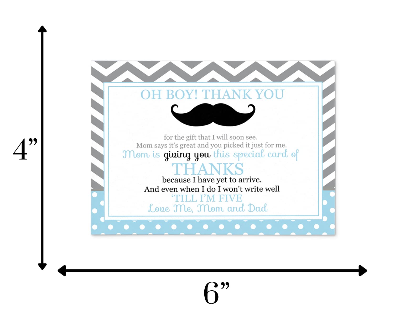 15 Mustache Thank You Cards with Grey Envelopes - Stationery for Boys Baby Shower - Dapper Chevron Stripes