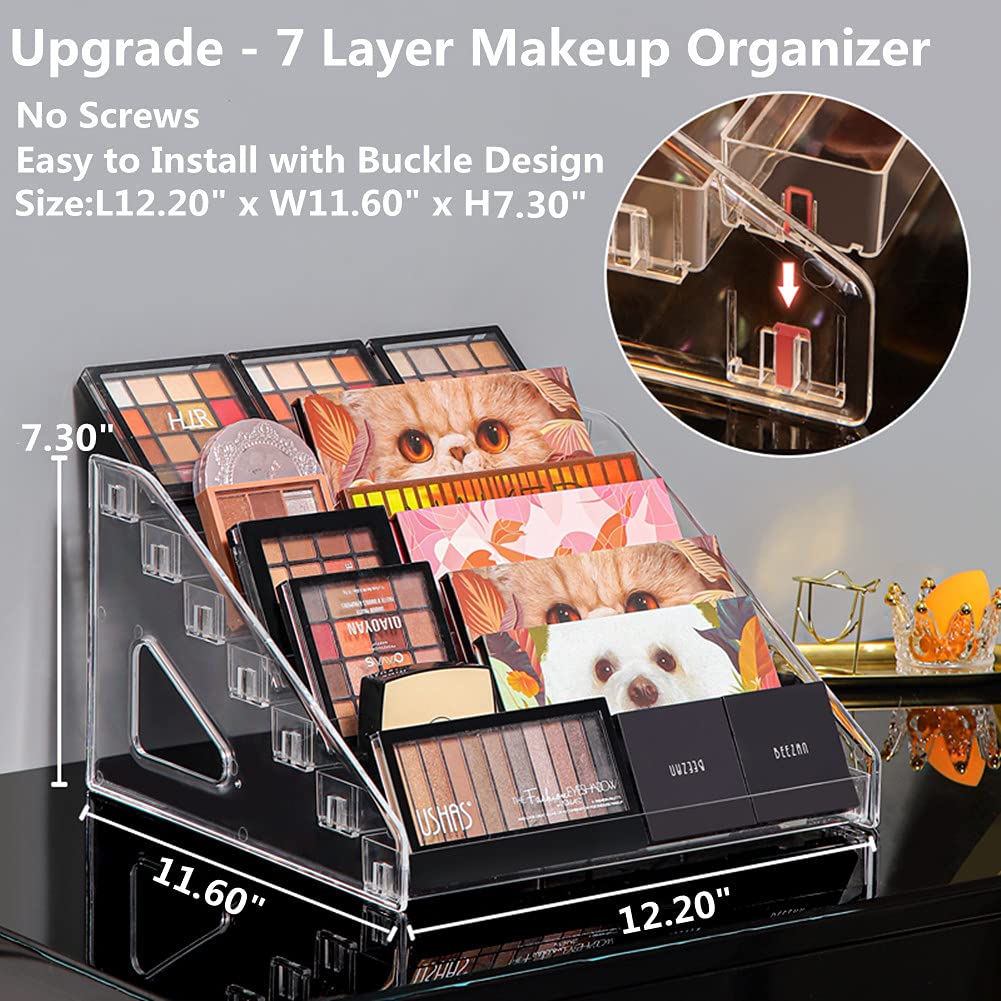 Makeup Organizer Nail polish Rack,Easy to Clean & Assemble,KTAB Acrylic Makeup Cosmetic Storage Display Case with Large Capacity 7-Layer No Need Screws,Nail Polish Organizer,Eyeshadow Palette Holder