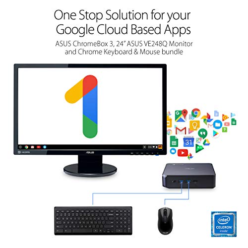 ASUS Celeron Chromebox and 24" Full HD Monitor with ChromeOS keyboard-mouse Bundle Kit