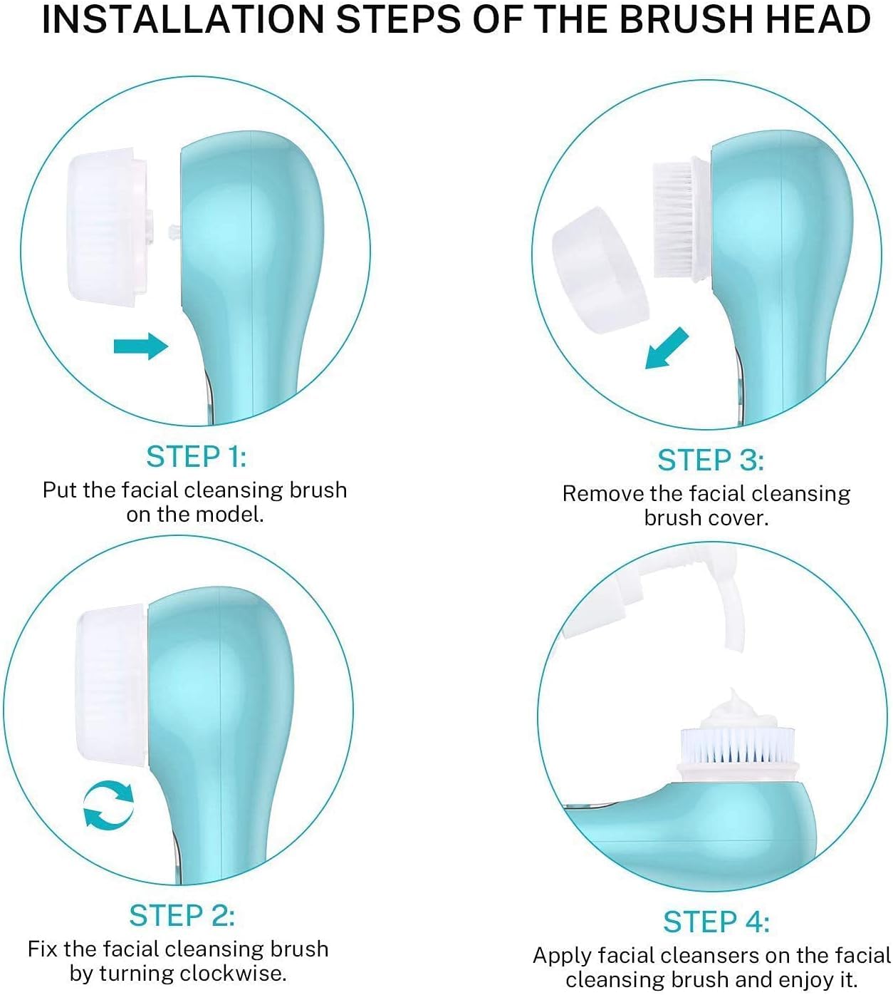 Compatible Replacement Facial Cleansing Brush, Skin Brightening, Deep Pore Face Brush Head Replacement as Facial Cleaning Tool for Clogged and Enlarged Pores(4-Pack)