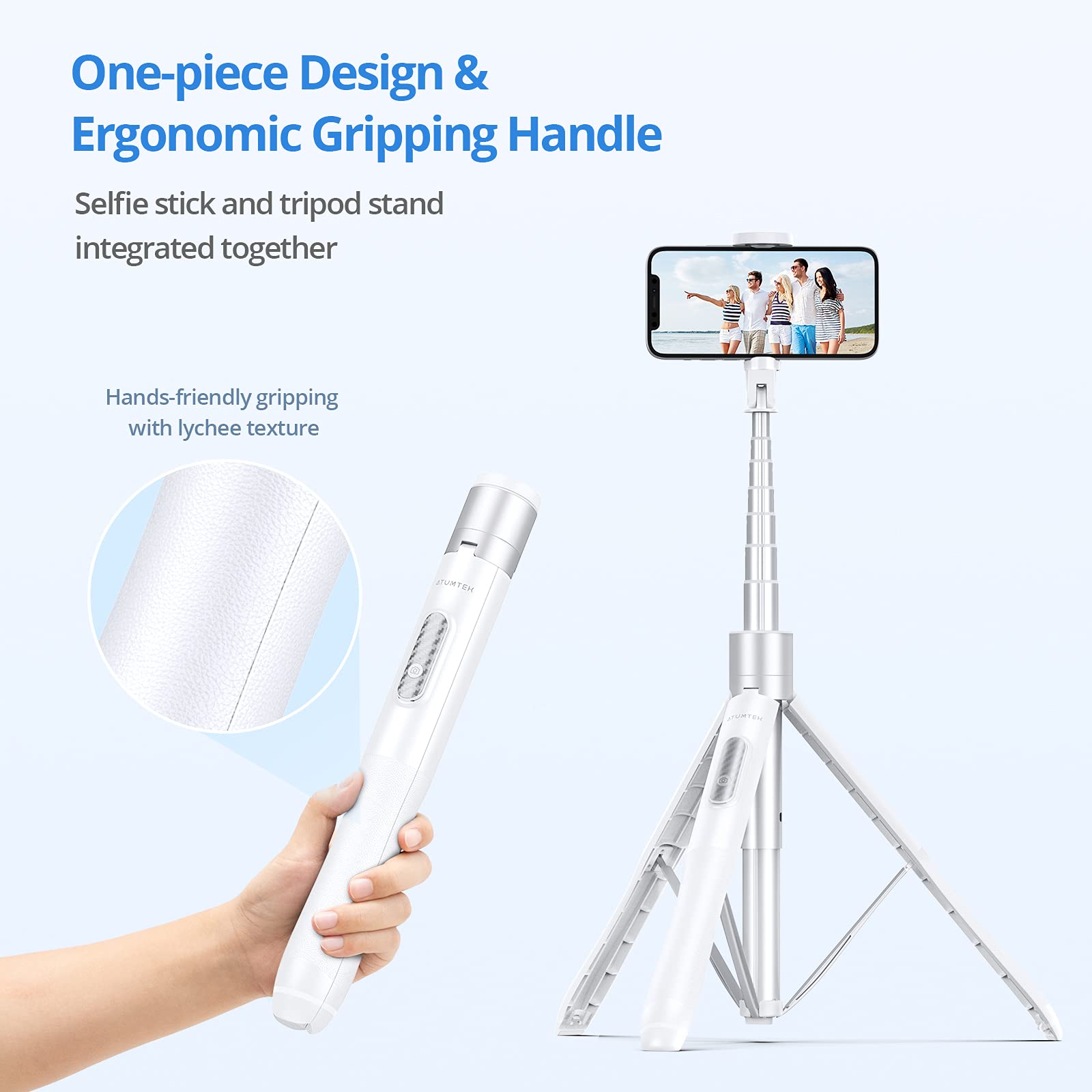 ATUMTEK 60" Selfie Stick Tripod, All in One Extendable Phone Tripod Stand with Bluetooth Remote 360° Rotation for iPhone and Android Phone Selfies, Video Recording, Vlogging, Live Streaming, White