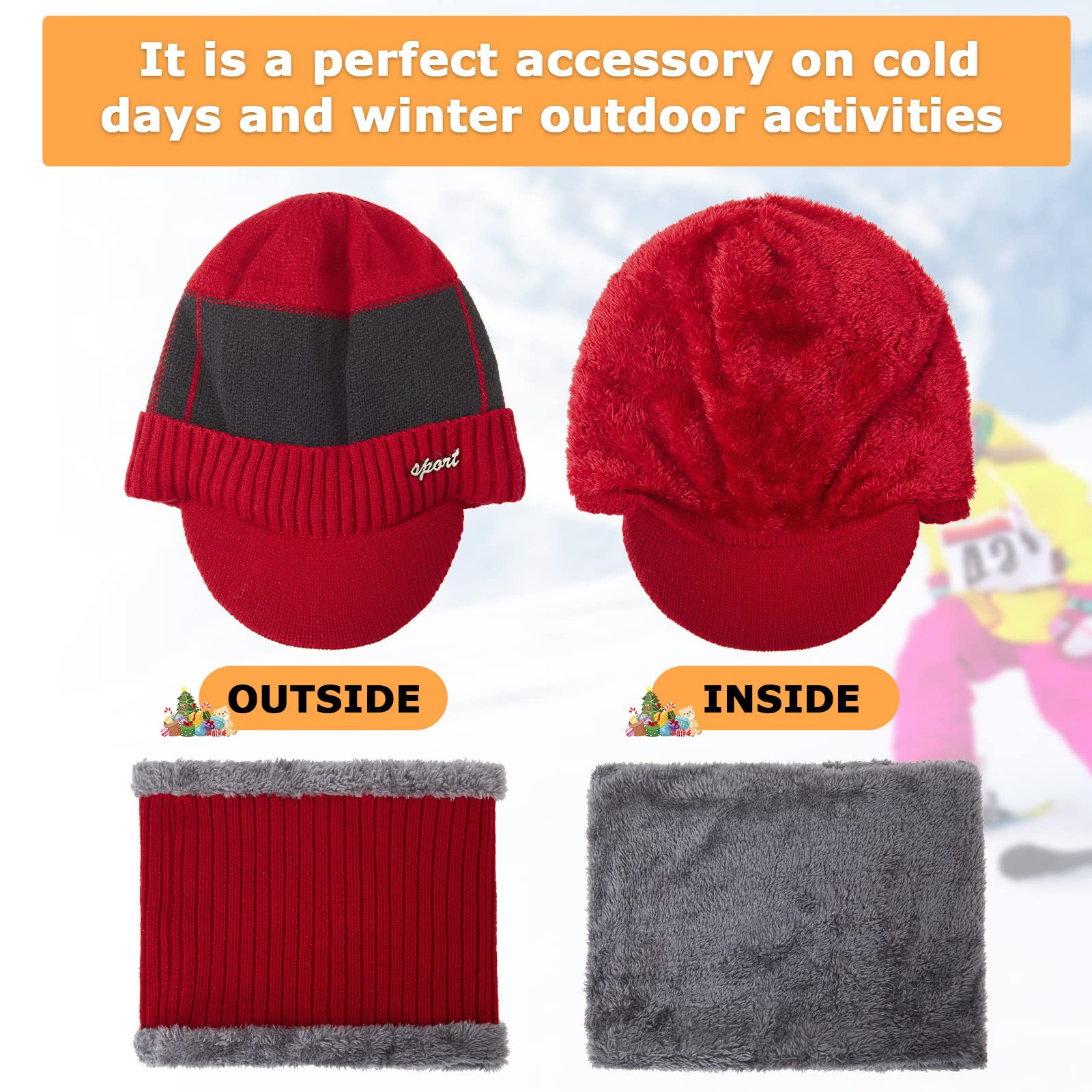 12 Pcs Winter Hat Scarf Gloves Set Winter Slouchy Skull Cap Knit Hats Winter Touch Screen Gloves Neck Warmer (Stylish)