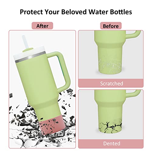 2Pcs Protective Silicone Boot For Stanley Quencher Tumbler 30 oz 40 oz & IceFlow 20oz 30oz & Hydro Flask Water Bottle 12-24oz - Cup Bottom Sleeve - Stanley Cup Accessories (pink)