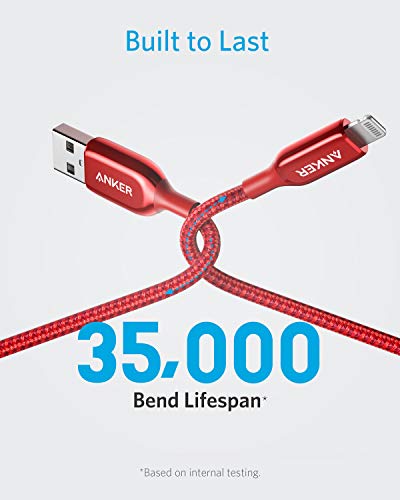 Anker Powerline+ III Lightning to USB A Cable, (6ft MFi Certified), USB Charging/Sync Lightning Cord Compatible with iPhone 11/Xs/XR/X/8/AirPods, iPad and More (Red)