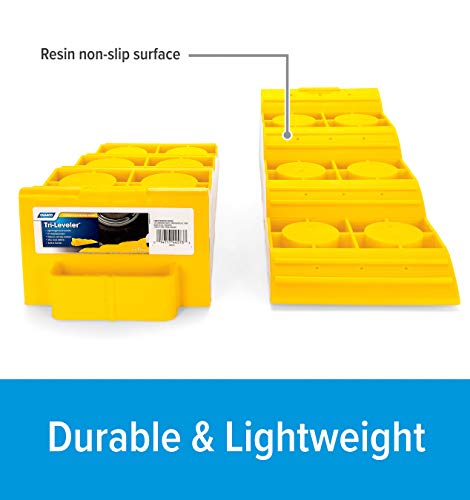 Camco RV Tri-Leveler, 2-Pack with Storage Bag - Raises Your RV Up to 3-7/8" on Any Tire for a More Level Position - Features a 3,500 lb. Load Capacity (44574)