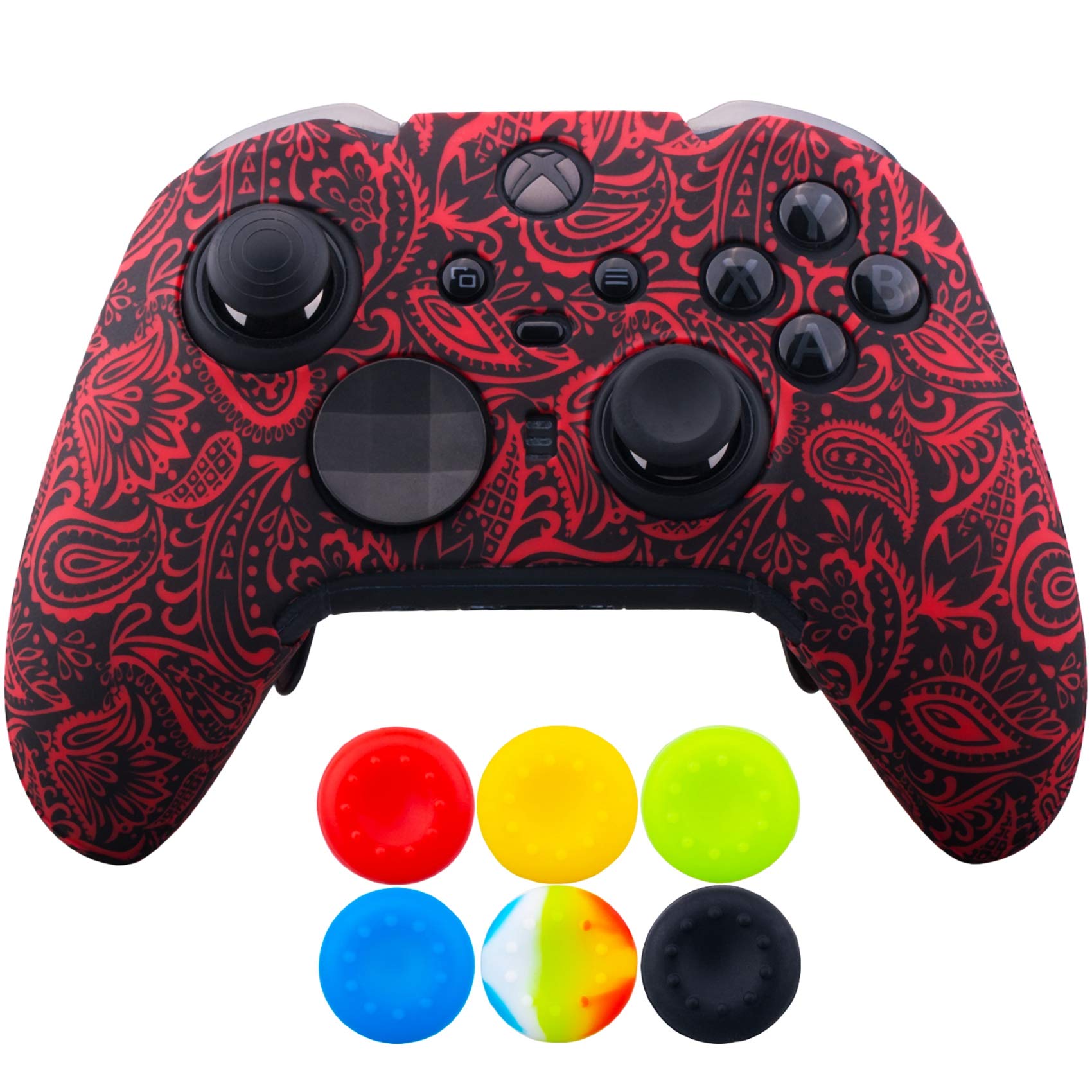 9CDeer 1 x Protective Customize Transfer Print Silicone Cover Skin Plants Red + 6 Thumb Grips Analog Caps for Xbox Elite Series 2 Controller