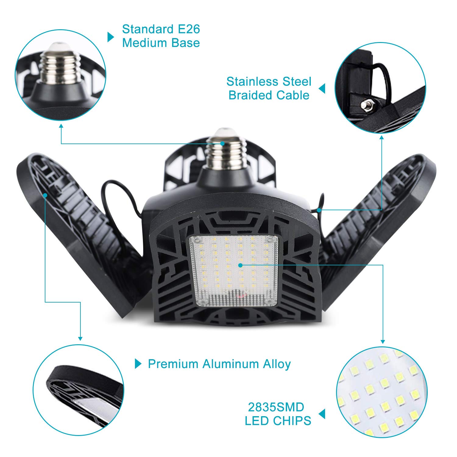 120W 12000LM Deformable LED Garage Light, Ultra-Bright Garage Ceiling Lighting, Tribrite 5000K-6000K Daylight White E26 LED Shop Lights with 3 Adjustable Panels for Warehouse Working Light CRI80+
