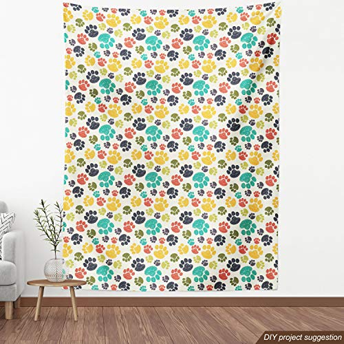 Ambesonne Dog Lover Fabric by The Yard Hand Drawn Paw Print Doodles Circular Pattern Drawing Animal Decorative Material for Upholstery and Outdoor Cuhsion Fabric Storage Baskets 1 Yard Charcoal Beige