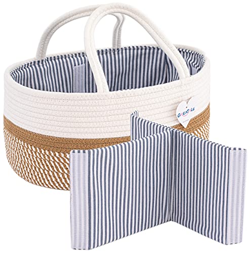 GREATALE Baby Diaper Caddy Organizer - Portable Rope Nursery Storage Bin for Changing Table & Car - Diaper Storage Basket with Removable Divider (Brown)