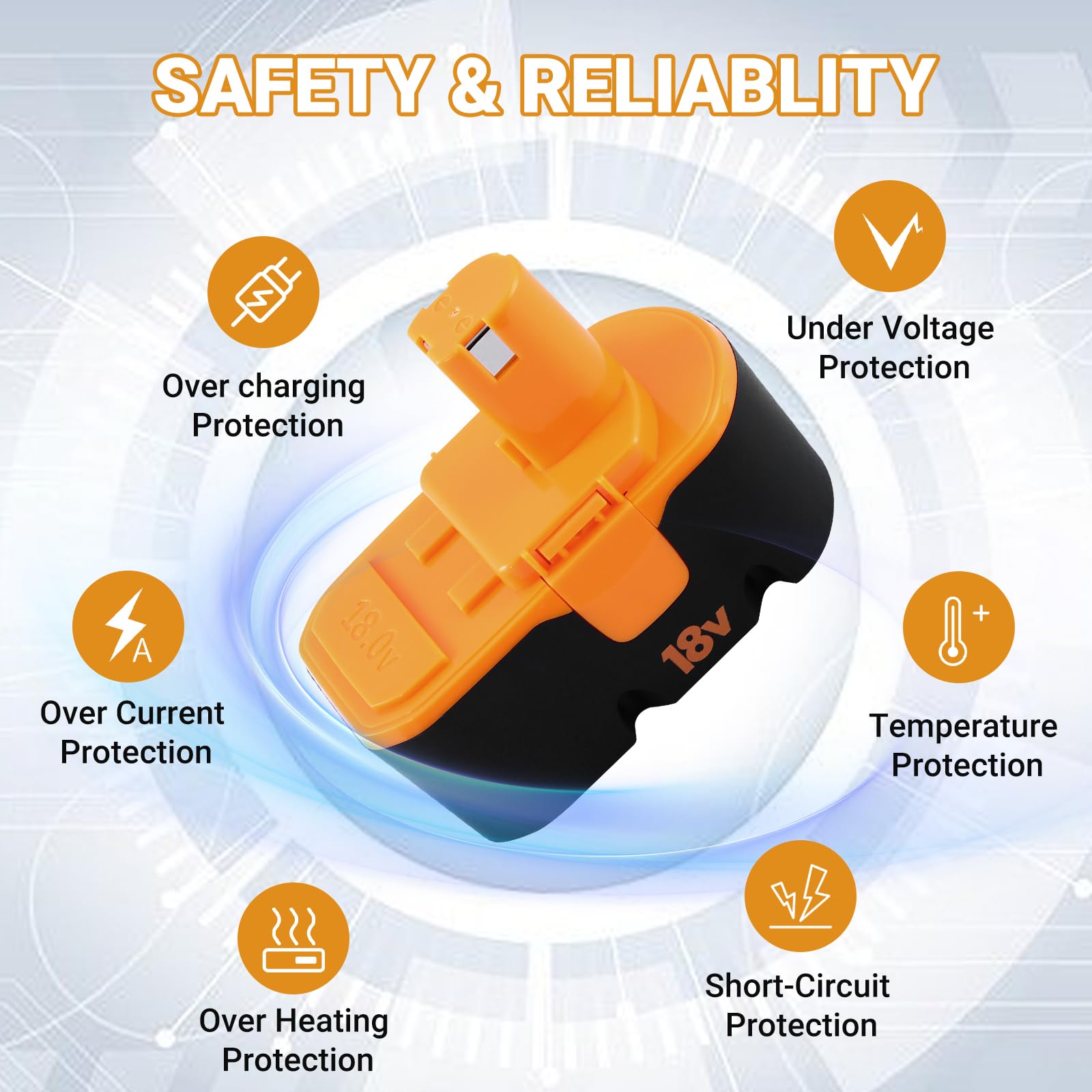 2 Pack 18V P100 Battery Replacement for Ryobi 18V Battery NiMH Compatible with Ryobi 18 Volt Battery for P101 ABP1801 ABP1803 BPP1820 130224028 130224007 Cordless Power Tools