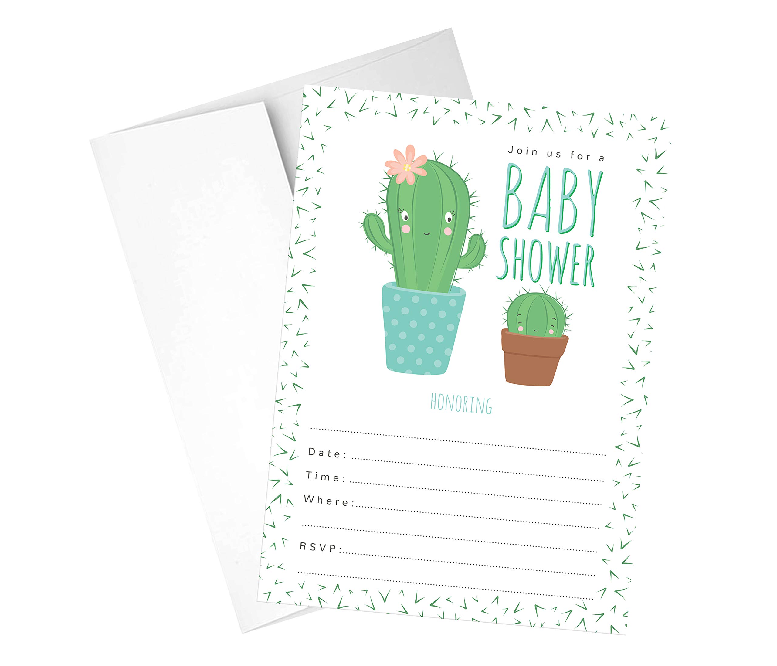 Cactus Gender Neutral 5x7 Baby Shower Invitations - 24 invites and 24 White envelopes